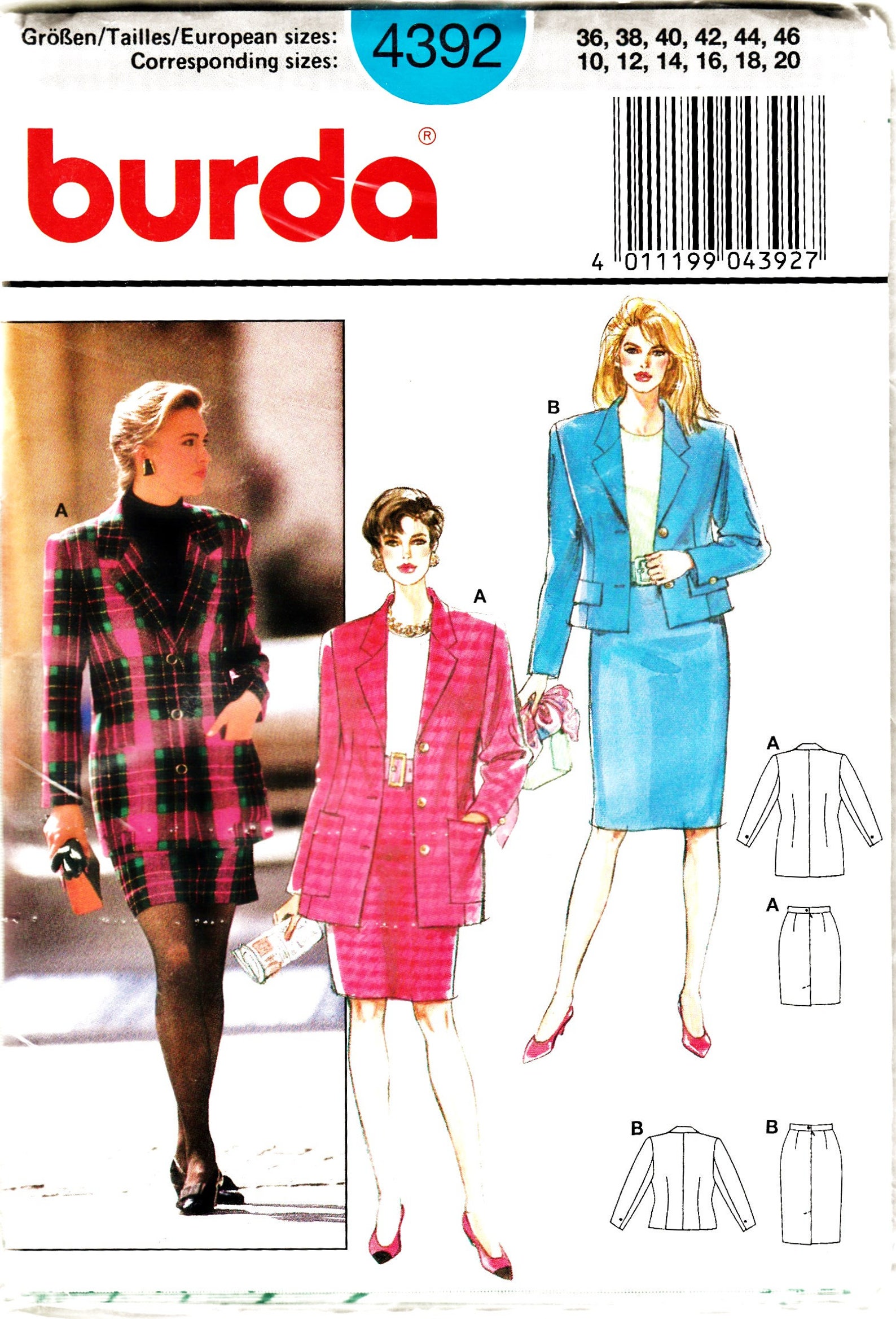 Retro Burda Pattern 4392 Classic 2 Piece Suit W 2 Lengths for - Etsy