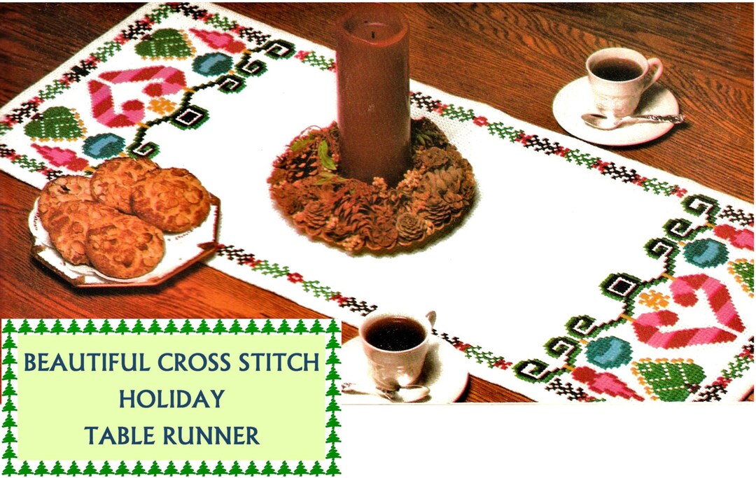 Digital Download Lovely Vintage Cross Stitch Holiday Table Runner ...
