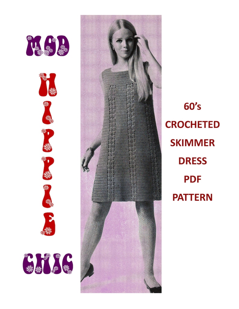 Digital Download MOD Crochet Skimmer Dress Pattern - Hippie 60's ...