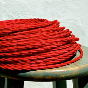 6 Feet: Red Cloth Covered 3-wire Twisted Cord, Vintage Style Rayon ...