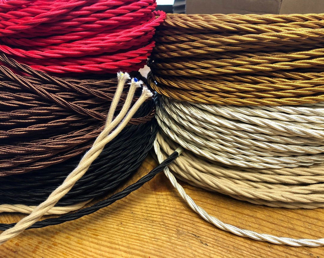20 Feet: Cloth Covered 3-wire Twisted Cord, Choose Color Vintage Style ...