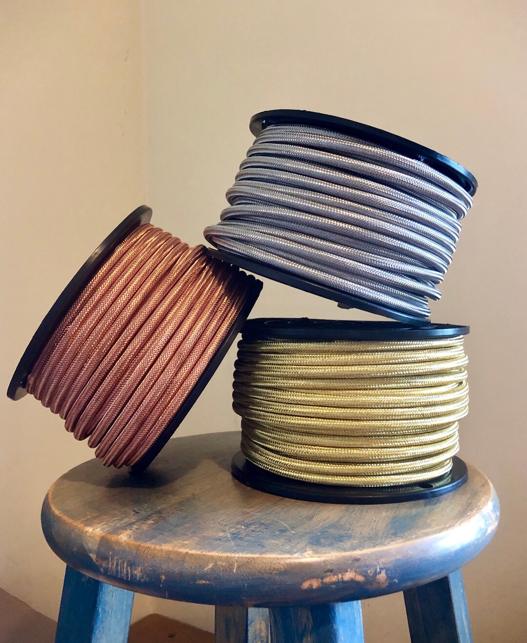 20 Feet: Metal Braided 3-wire Round Cord, Vintage Industrial Style Lamp ...