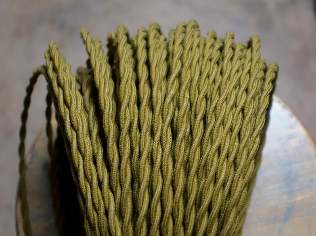 6 Feet: Olive Cotton Twisted Cloth Covered Wire, Vintage Style Cloth ...