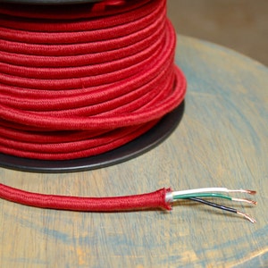 6 Feet: Red Cloth Covered 3-wire Round Cord, Vintage Style Fabric Lamp ...