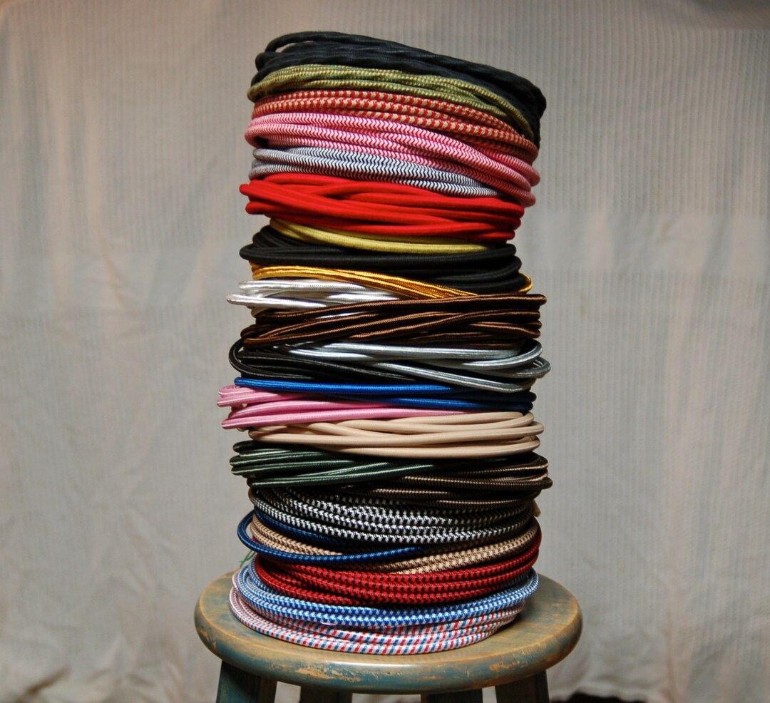 20 Feet: Cloth Covered Cord - Choose Any Color, 3-wire Fabric Covered ...