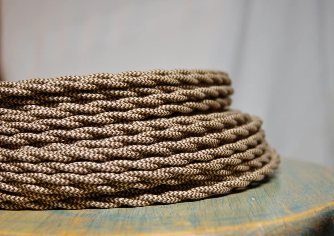 6 Feet: Cloth Covered Twisted Wire - Brown/tan Pattern, Vintage Style ...