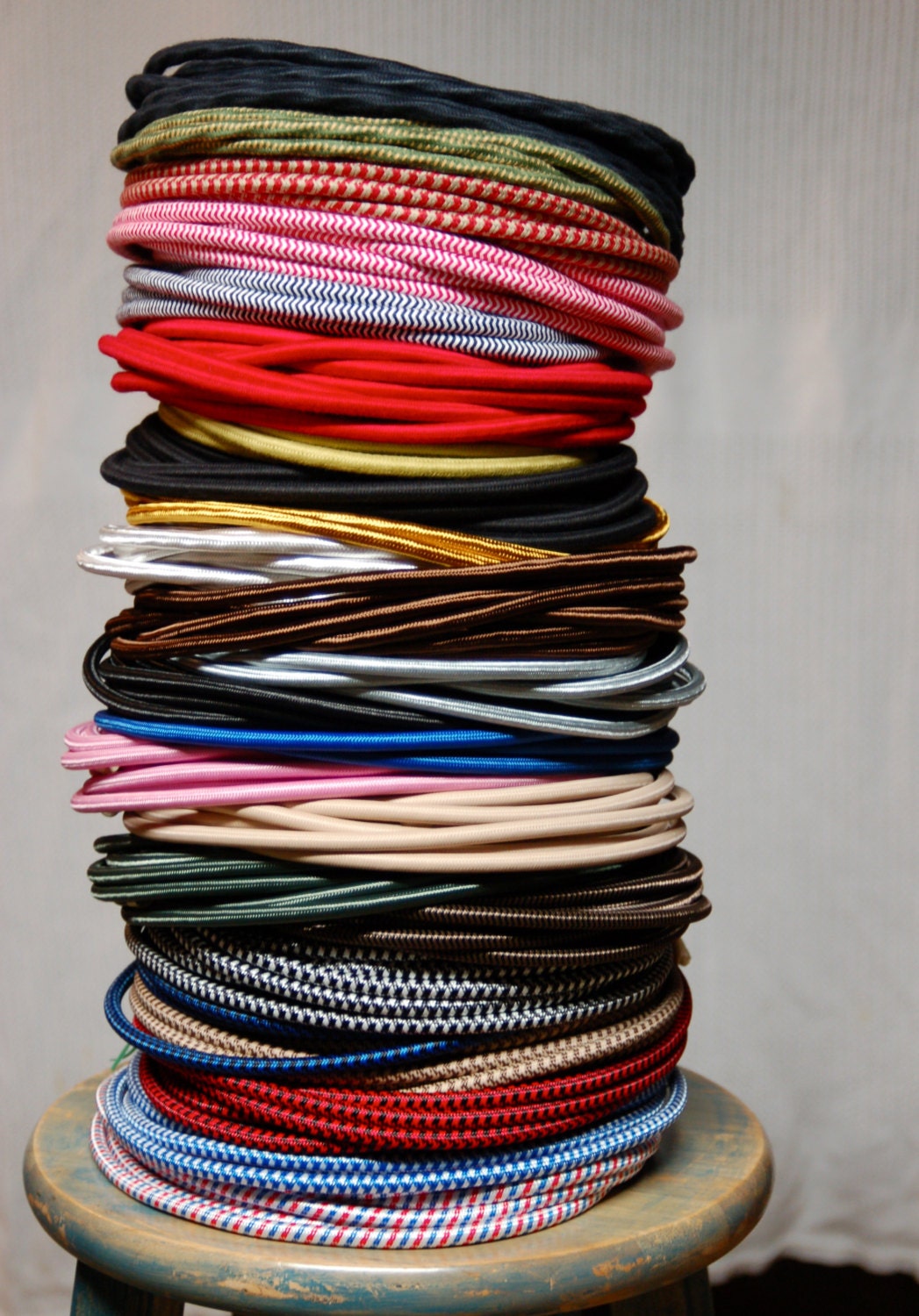 20 Feet: Cloth Covered Cord - Choose Any Color, 3-wire Fabric Covered ...