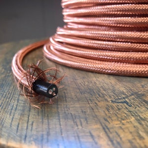 6 Feet Copper Metal Braided 3-wire Round Cord, Vintage Style Fabric ...