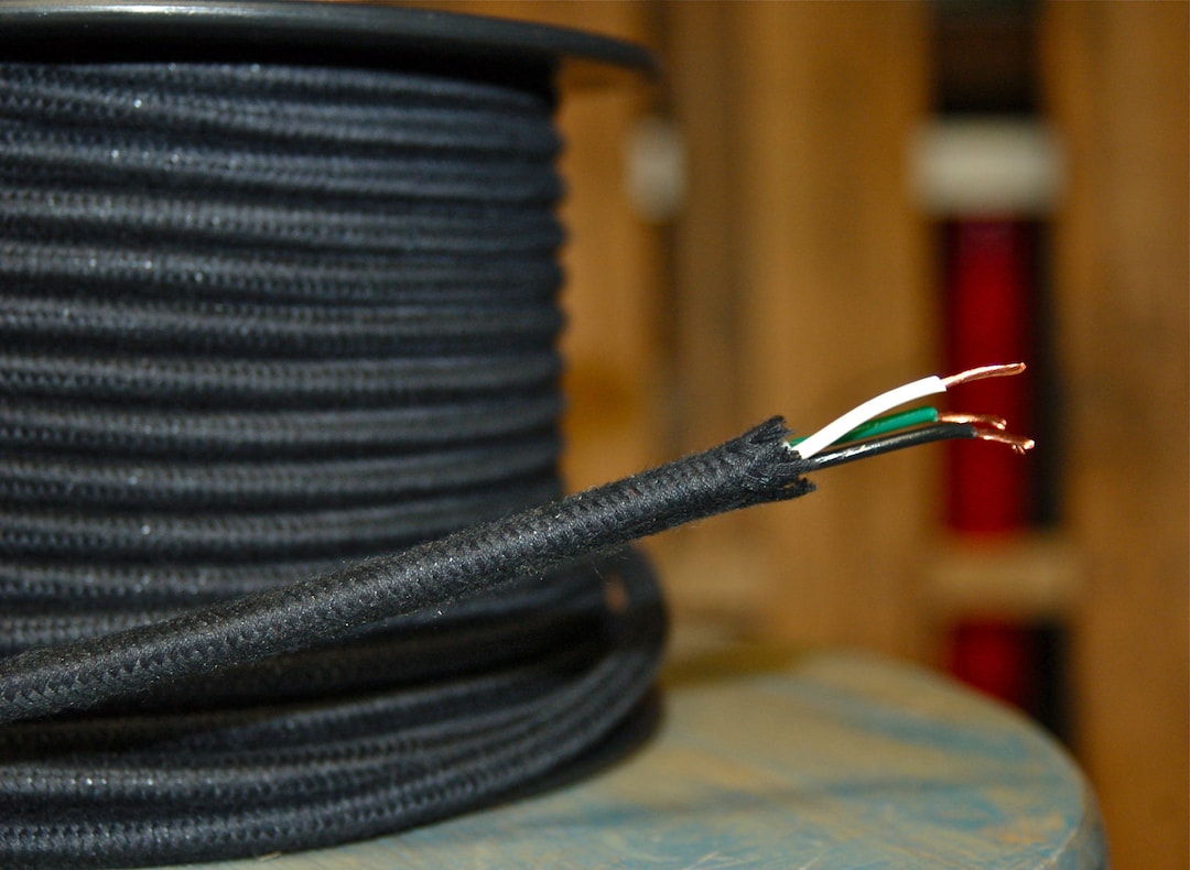 20 Feet: Black Cloth Covered 3-wire Round Cord, Vintage Style Fabric ...