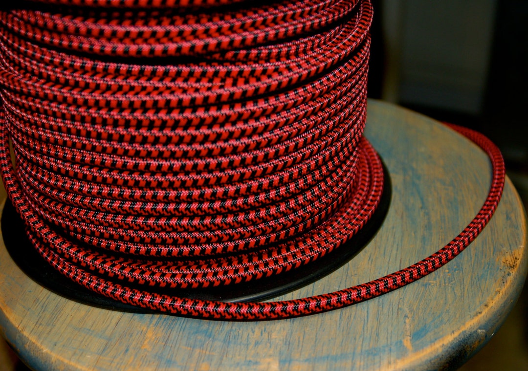 6 Feet Black & Red Cloth Covered 3-wire Round Cord, Vintage Style ...