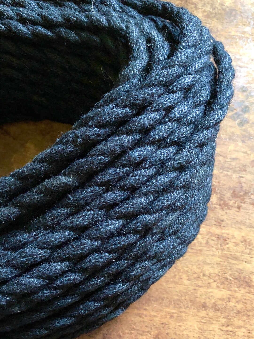 6 Feet: Black Jute Covered (rope Style) Twisted Wire, Vintage Hemp ...