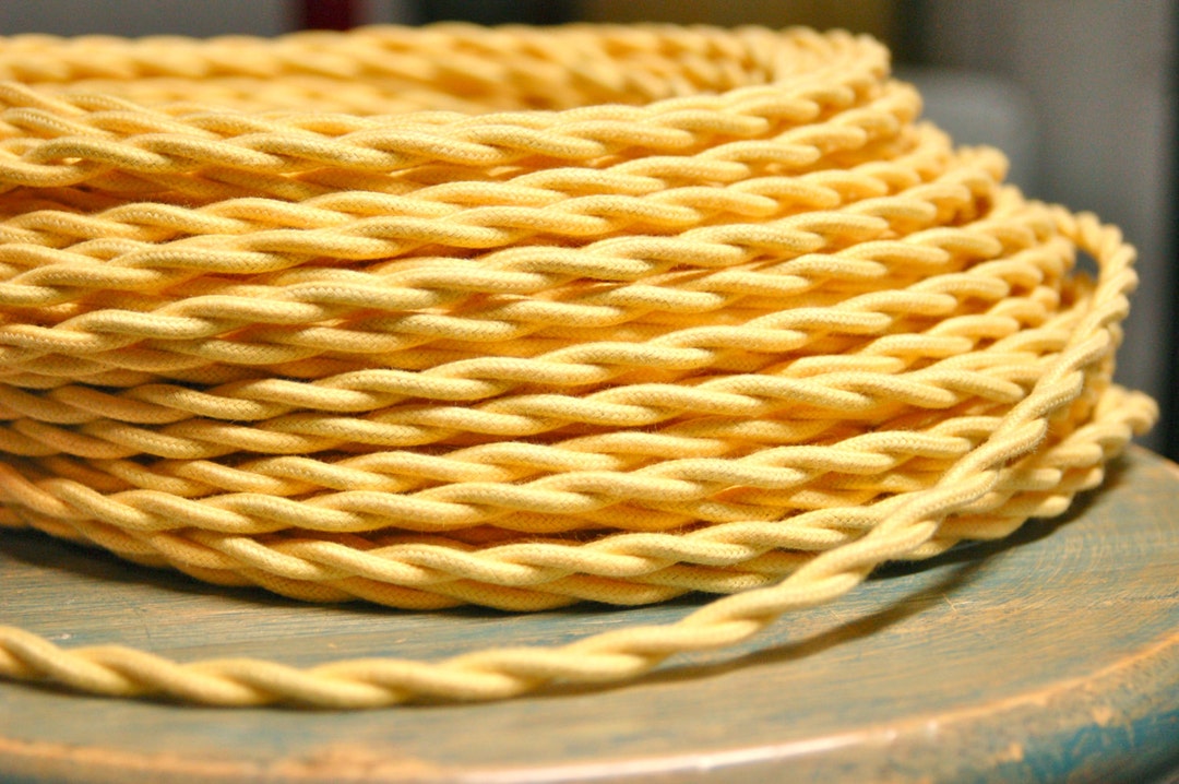 6 Feet: Yellow Twisted Cloth Covered Wire, Vintage Style Cloth Lamp ...