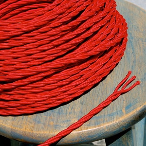 6 Feet: Red Cloth Covered 3-wire Twisted Cord, Vintage Style Rayon ...