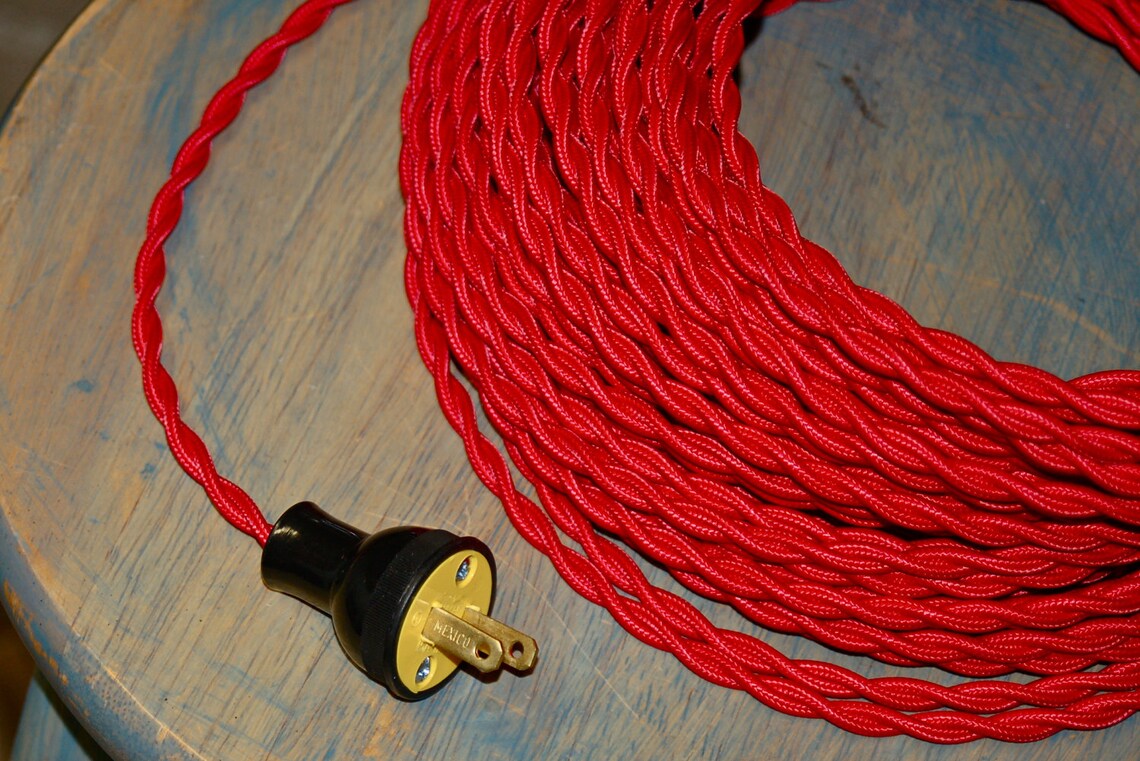 6 Feet: Red Twisted Rayon Cloth Covered Wire, Vintage Style Fabric Lamp ...