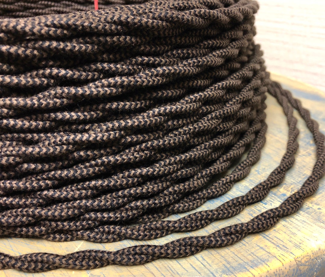 6 Feet: Cloth Covered Twisted Wire - Black/brown Pattern, Vintage Style ...