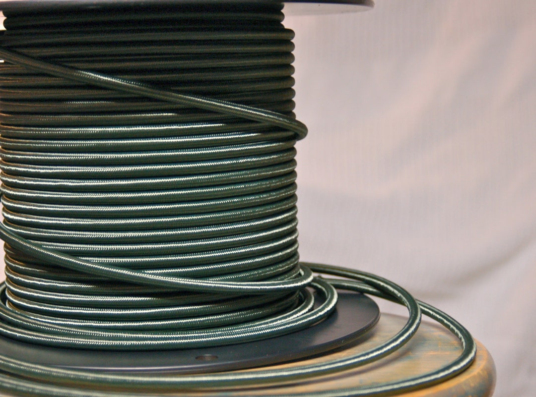 6 Feet Green Cloth Covered 3-wire Round Cord, Vintage Style Fabric Lamp ...