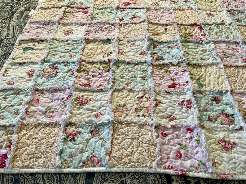 Baby Girl, Pink Rose, Rag Quilt - Etsy