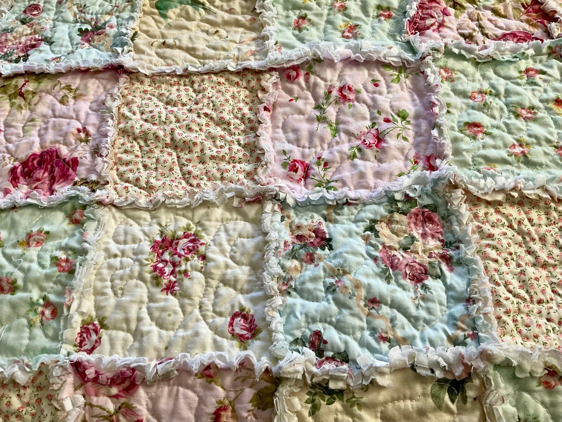 Baby Girl, Pink Rose, Rag Quilt - Etsy