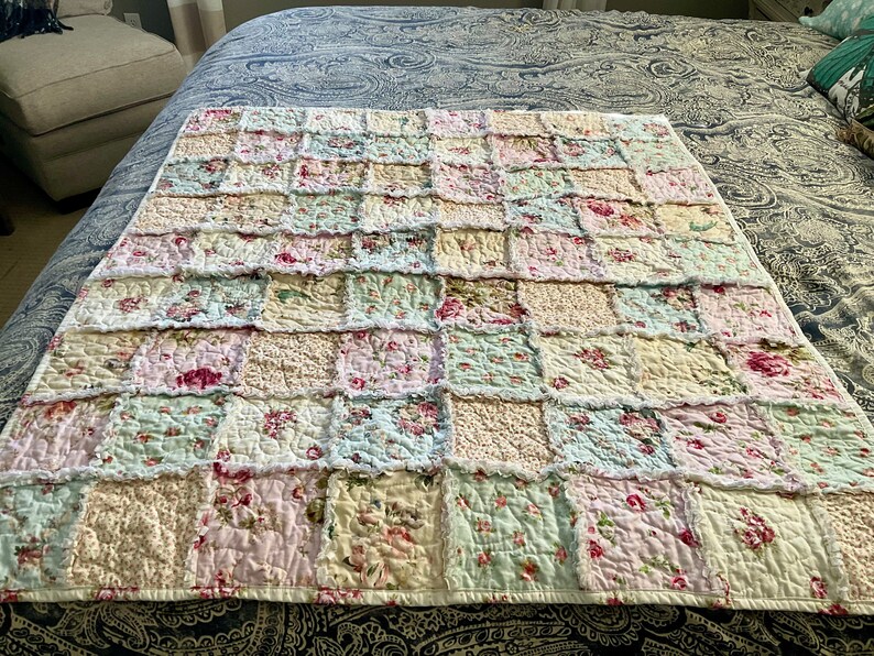 Baby Girl, Pink Rose, Rag Quilt - Etsy