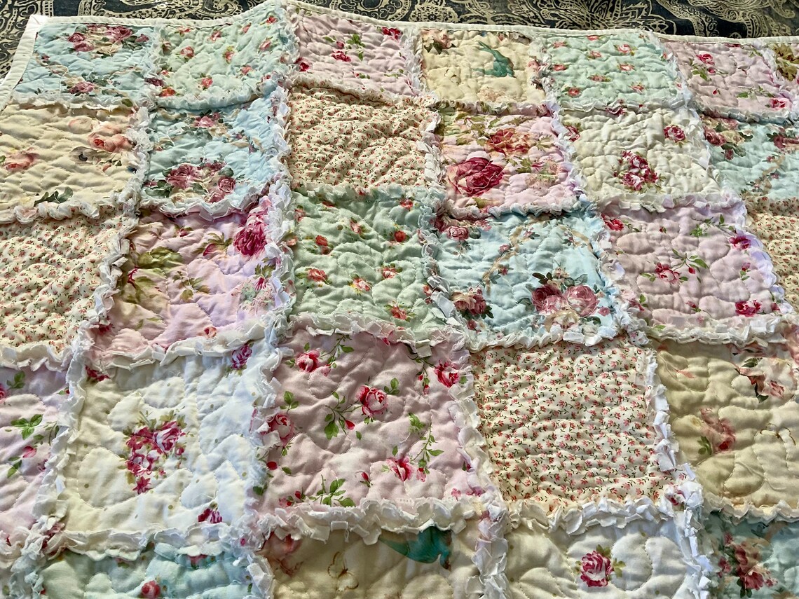 Baby Girl, Pink Rose, Rag Quilt - Etsy