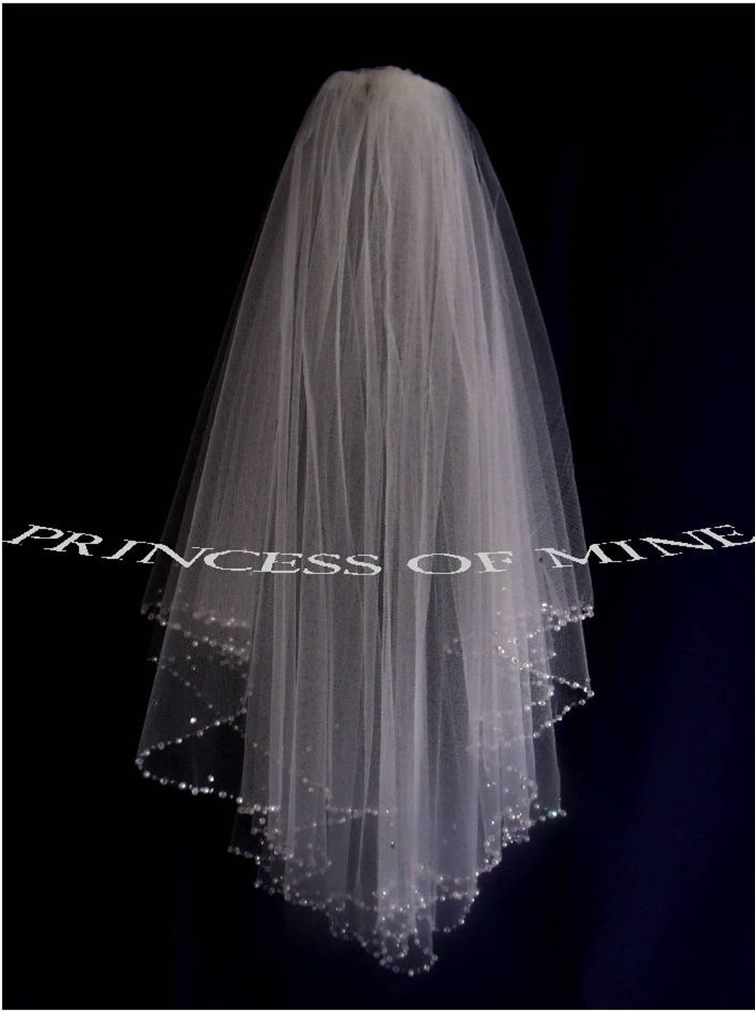 SHOULDER Length Waterfall Bridal Veil Beaded Edge PEARL and CRYSTAL 2 ...