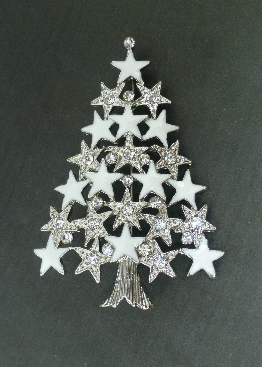 White and Clear Christmas Tree Pin - Etsy