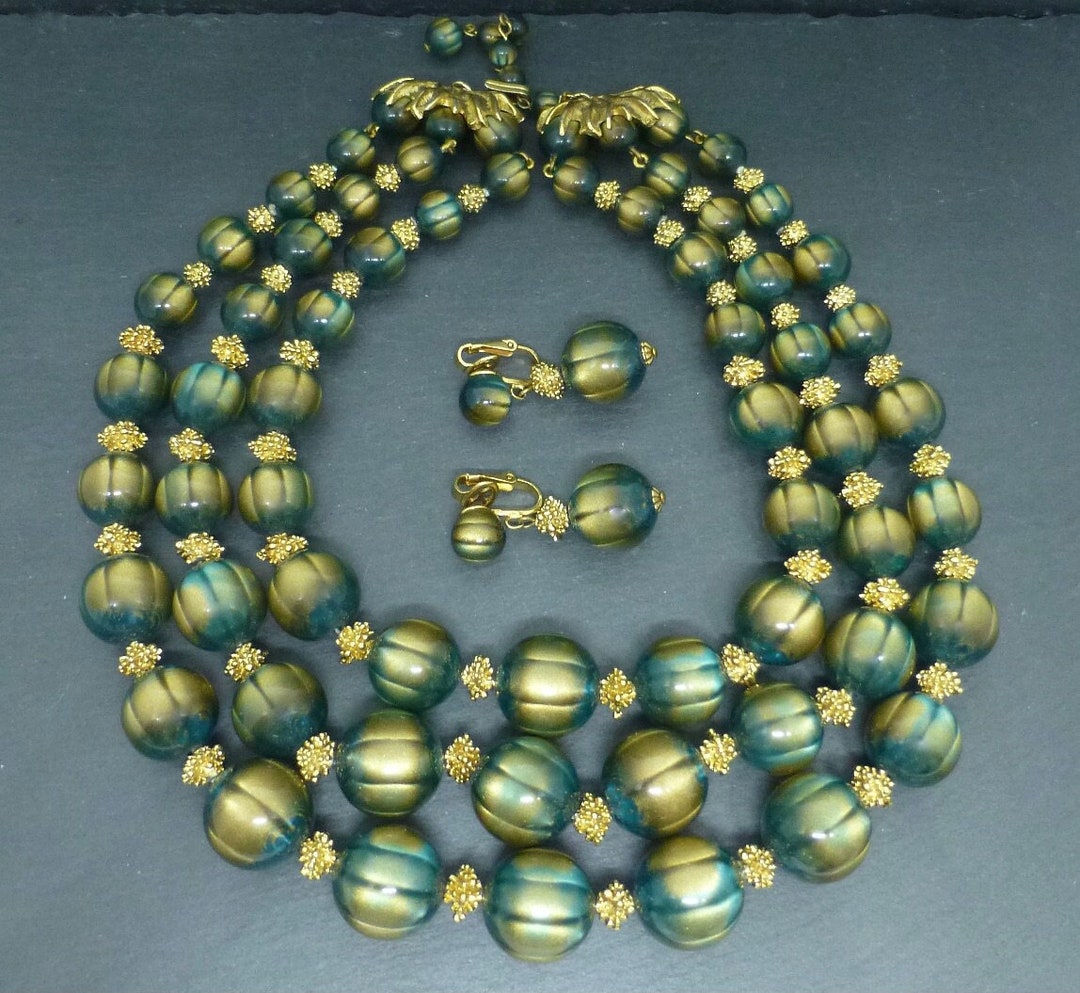 Trifari Green and Gold Demi Parure - Etsy
