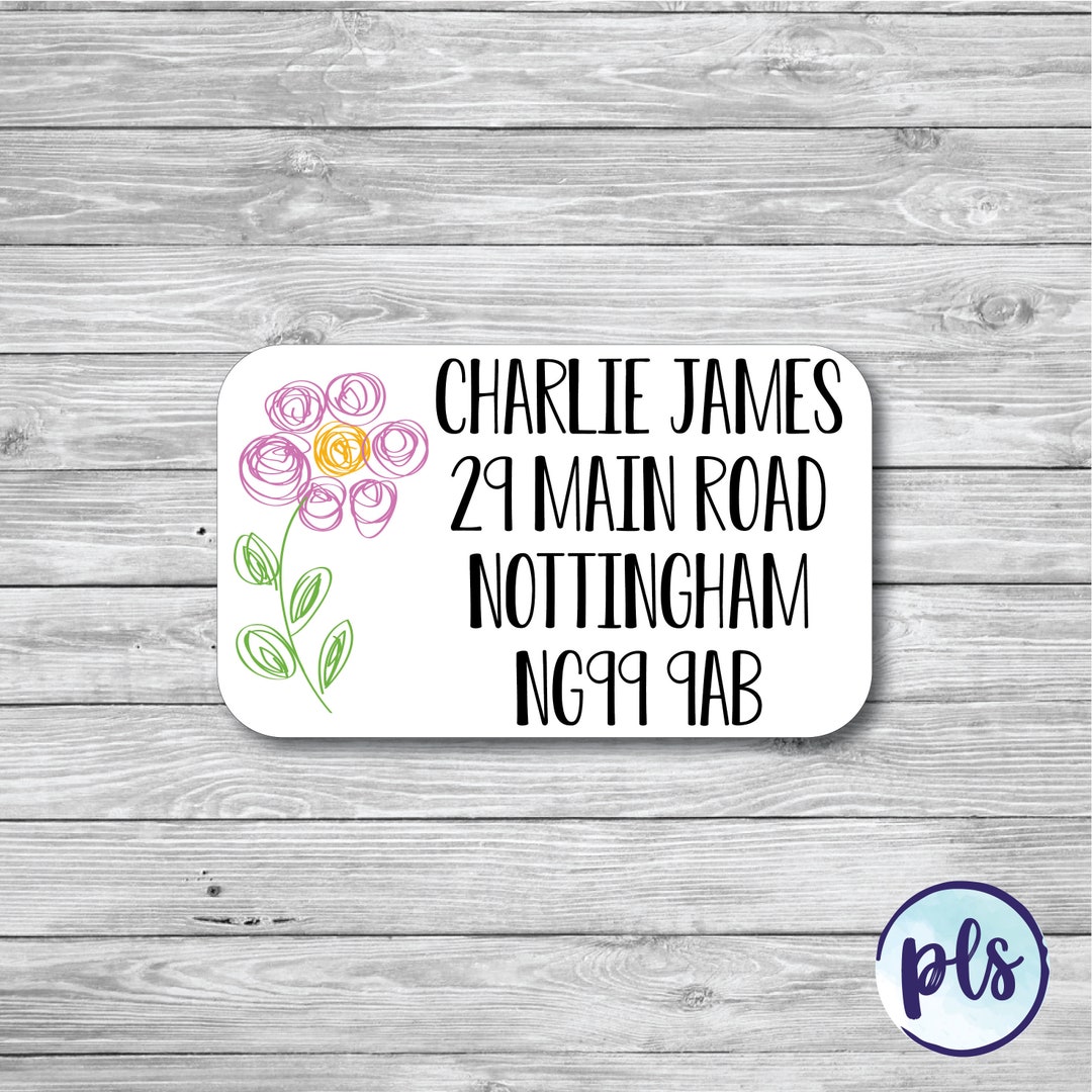 50 X Personalised Flower Address Labels // Stickers Parcels Packaging ...