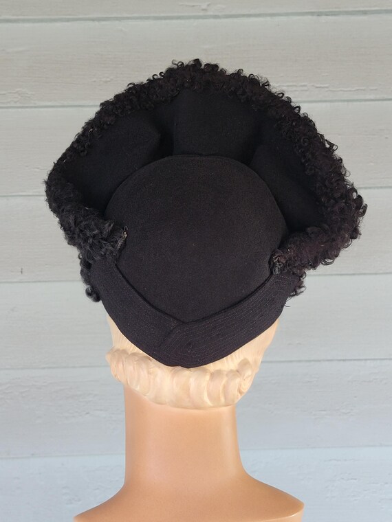 1940's Black Persian Lamb Wool Felt Hat with Hatpin - Gem