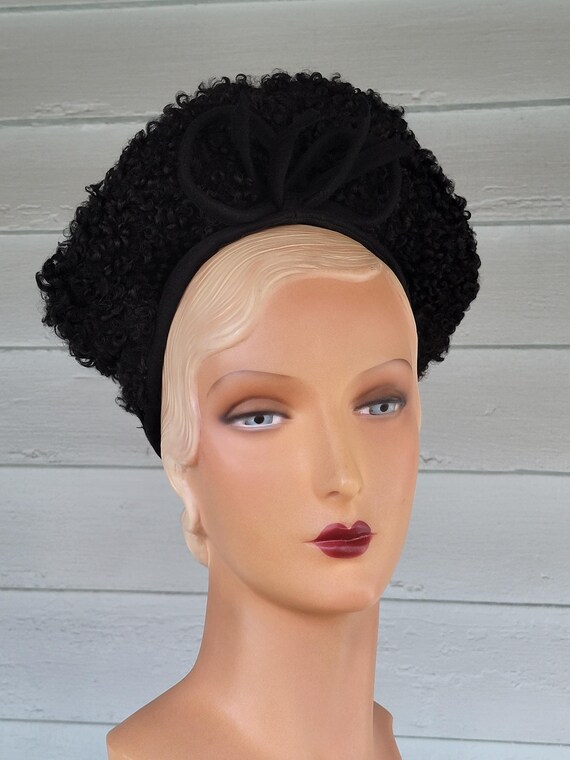 1940's Black Persian Lamb Wool Felt Hat with Hatpin - Gem