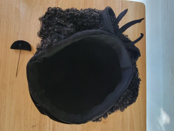 1940's Black Persian Lamb Wool Felt Hat with Hatpin - Gem