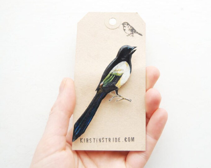 Magpie Hand Drawn Bird Brooch - Etsy