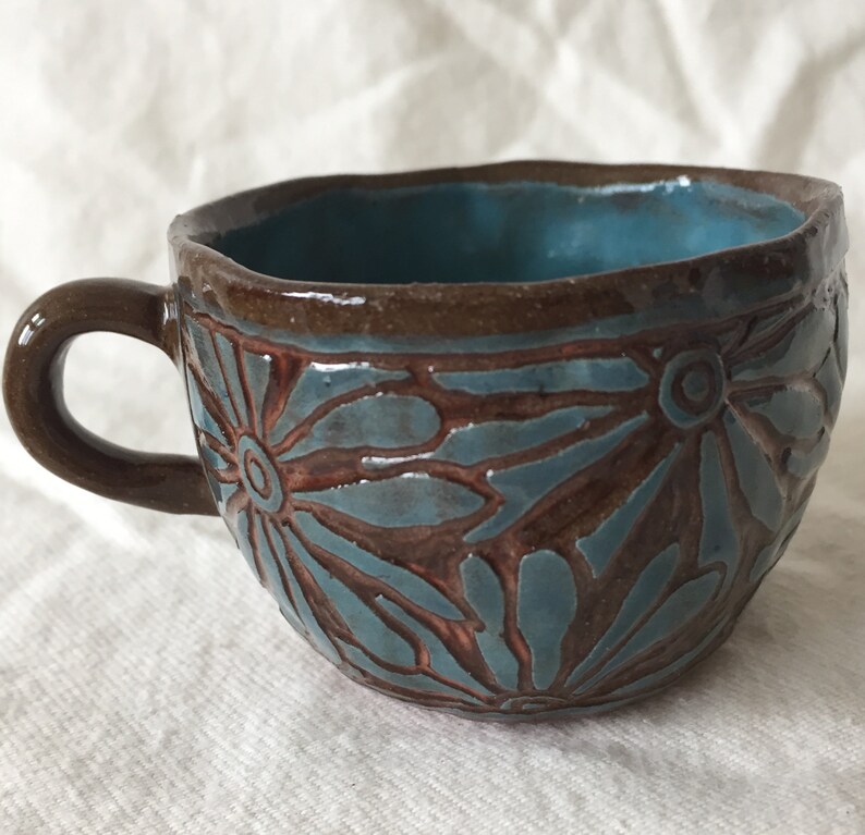 Ceramic pinch pot espresso cup with flowers | Etsy