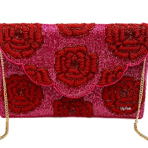 Red Rose Beaded Clutch Bag, Crossbody Bag, Seed Bead Clutch Bag, Boho ...
