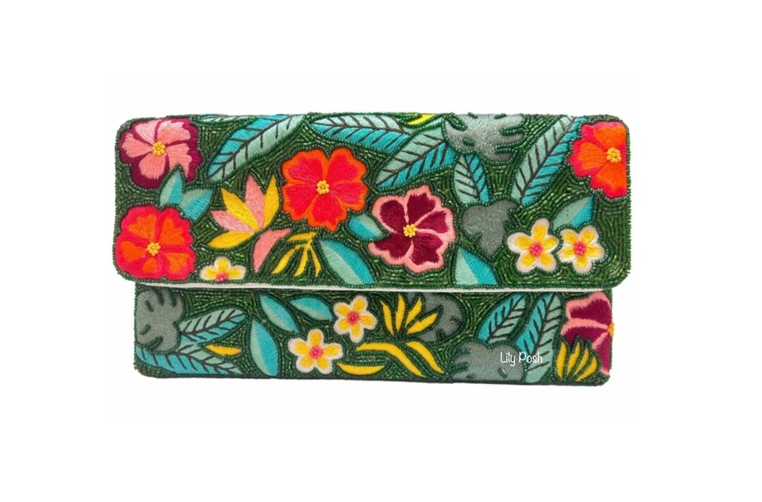 NEW Beaded Clutch Bag, Crossbody Bag, Embroidered Floral Clutch Bag ...