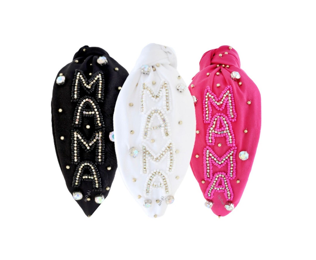 Hand Beaded MAMA Knot Headband, Beaded Knot Headband, Mom Headband ...