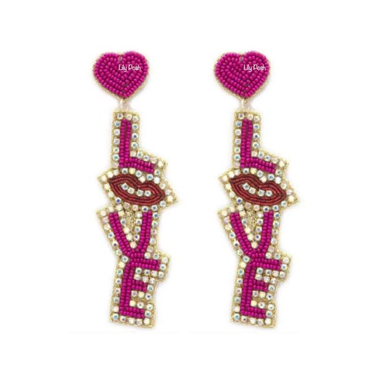 NEW LOVE Heart Earring Seed Bead Statement Earring - Etsy