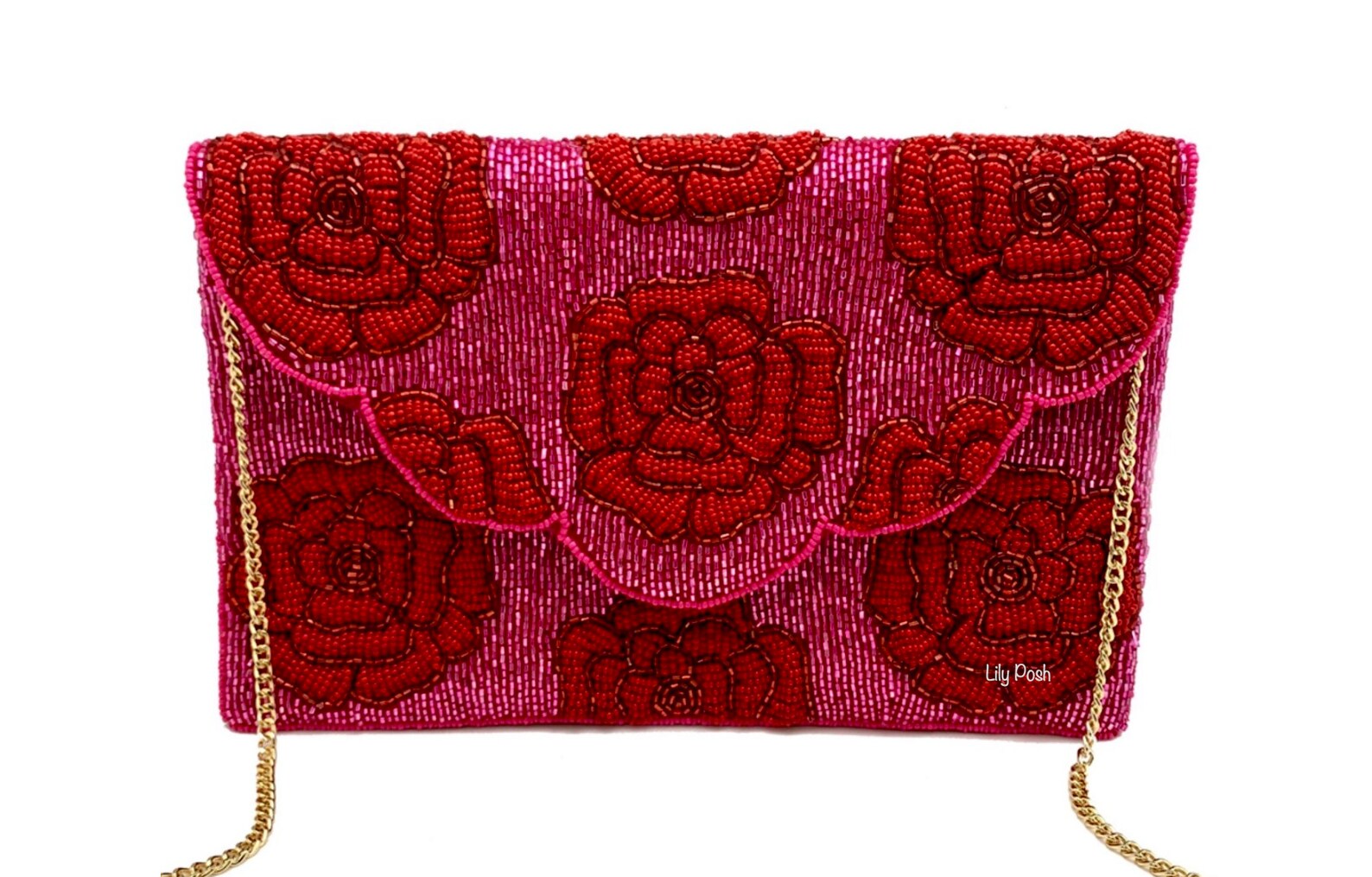 Red Rose Beaded Clutch Bag Crossbody Bag Seed Bead Clutch | Etsy
