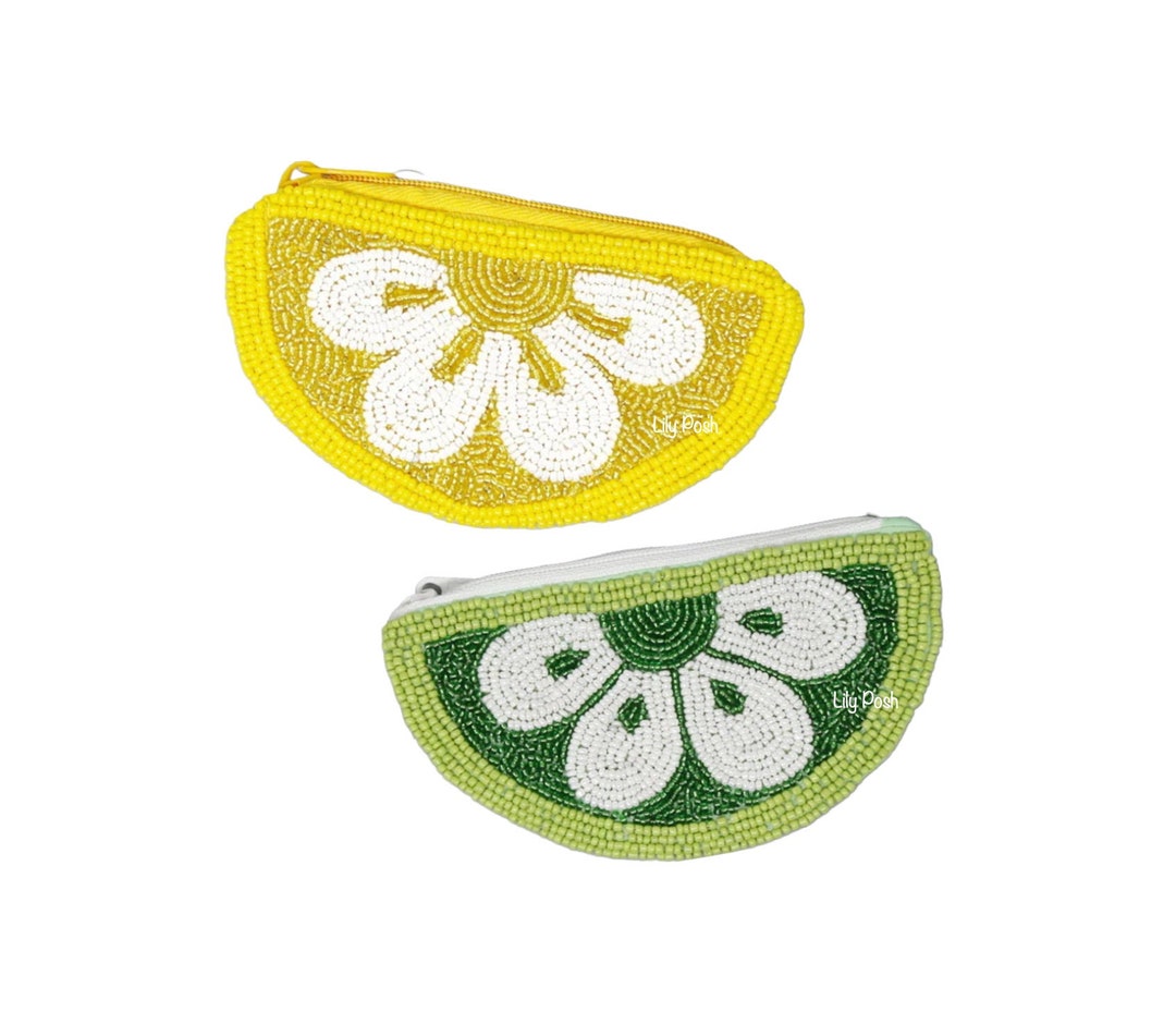 Beaded Lemon Coin Purse, Embellished Travel Bag, Seed Bead Coin Purse ...