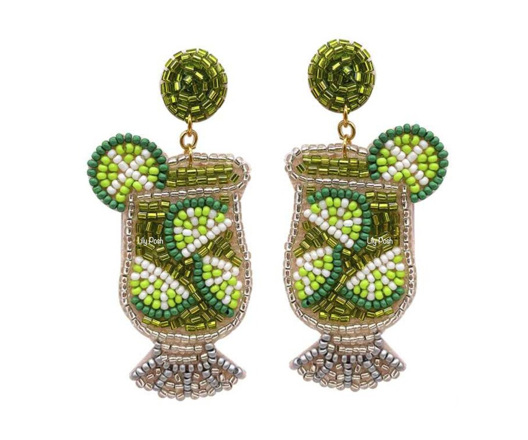 Lime Cocktail Earring, Lemonade, Seed Bead Earring, Mojito, Margarita ...