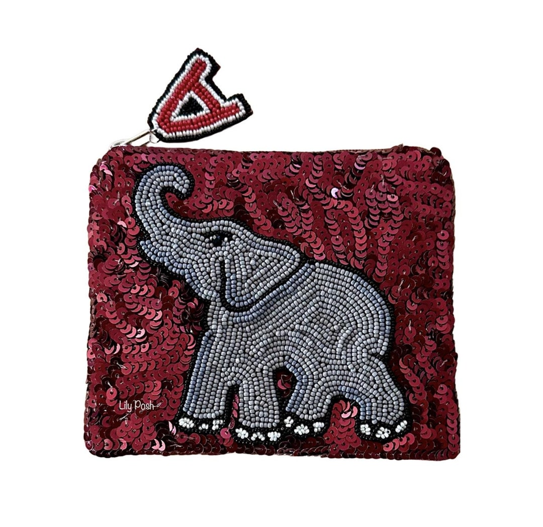 Alabama College Football Game Day Coin Purse, Beaded Elephant Earring, Bama, Roll Tide, Crimson ...