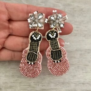 NEW Pink Guitar Earring, Electric Guitar Earring, Seed Bead Earring ...