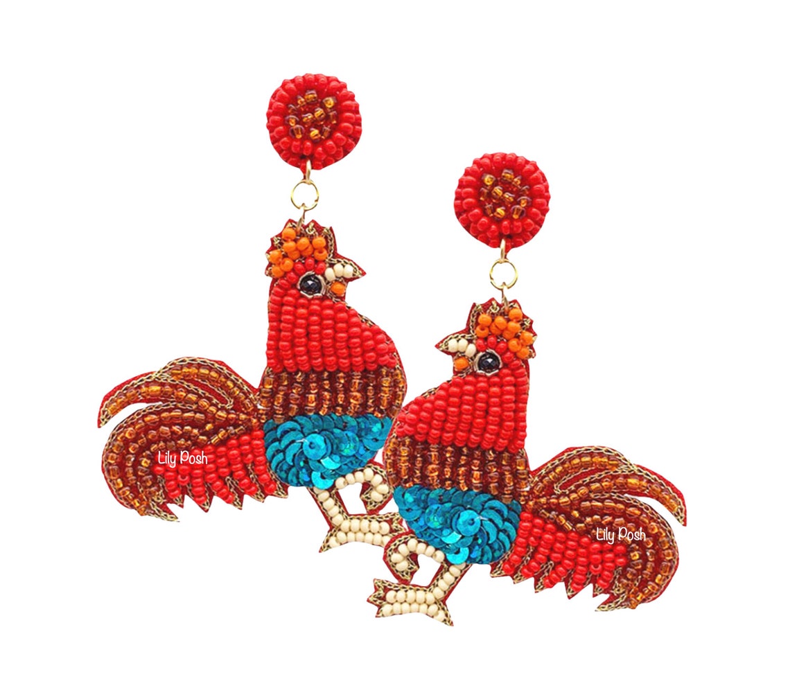 NEW Rooster Earring Seed Bead Statement Earring Farm - Etsy