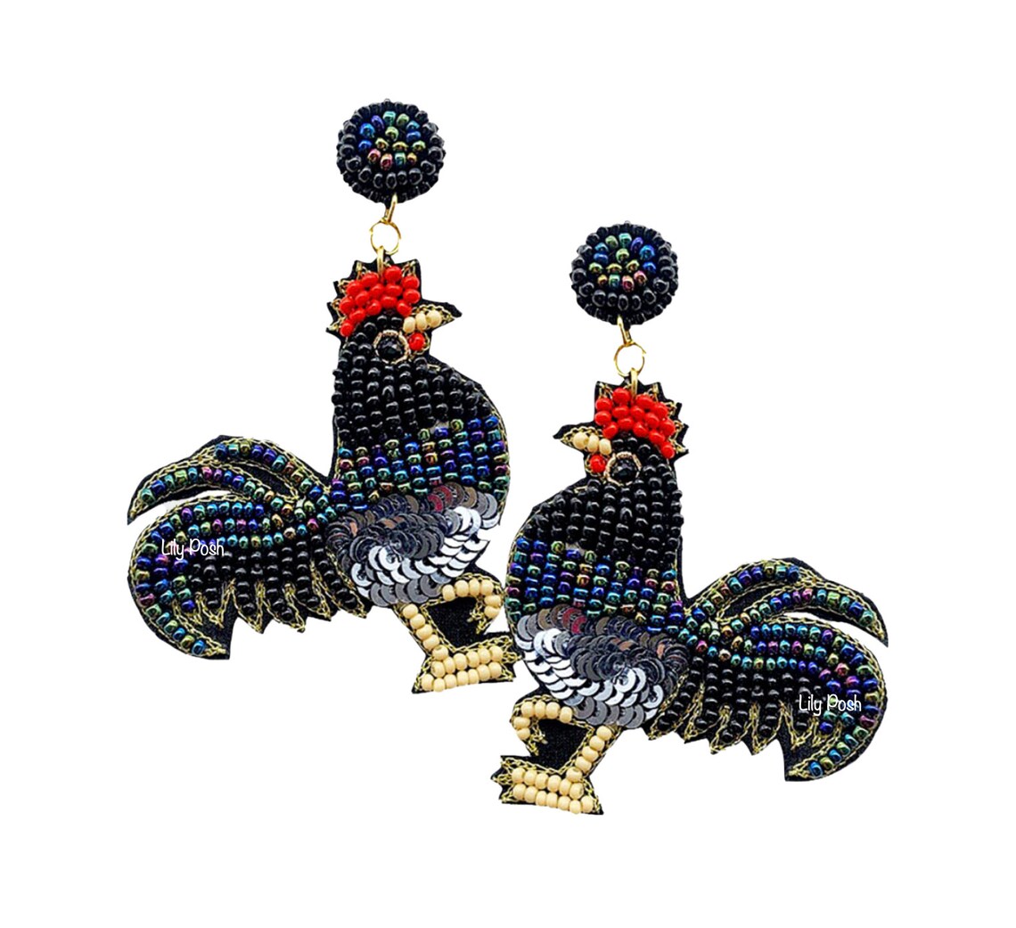 NEW Rooster Earring Seed Bead Statement Earring Farm - Etsy