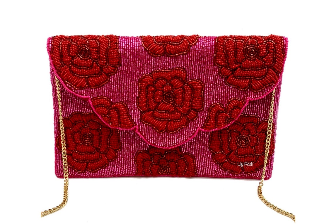 Red Rose Beaded Clutch Bag Crossbody Bag Seed Bead Clutch - Etsy