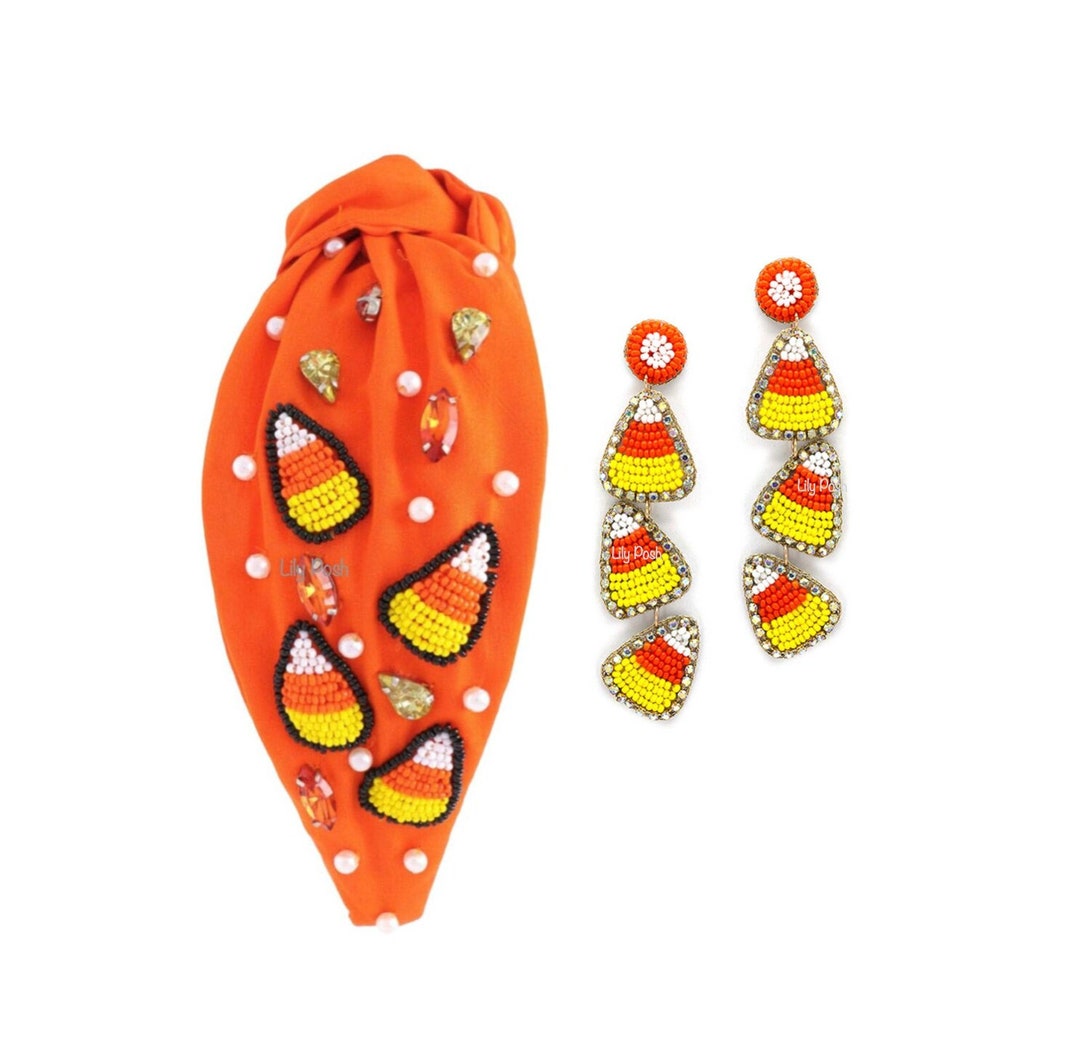 NEW Candy Corn Headband, Beaded Knot Headband, Orange Headband, Candy ...