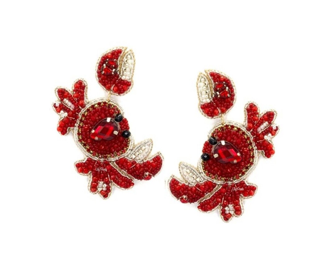 Red Crab Earring, Seed Bead Earring, Statement Earring, Animal Jewelry ...