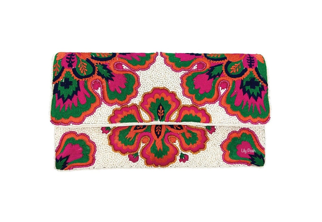 NEW Beaded Clutch Bag, Crossbody Bag, Embroidered Floral Clutch Bag ...