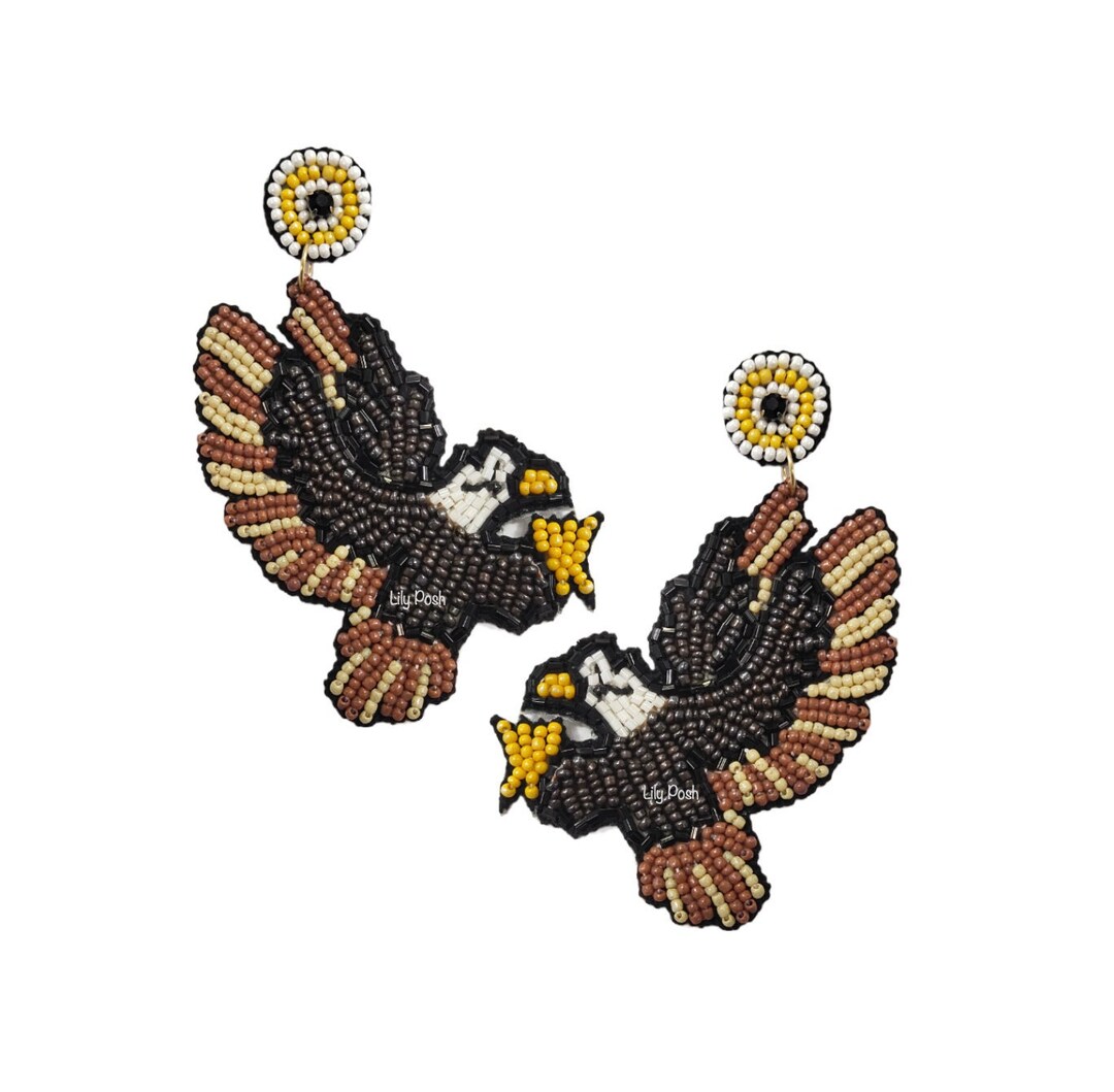 Eagle Earring, Game Day Football Earring, Seed Bead Earring, Falcon ...