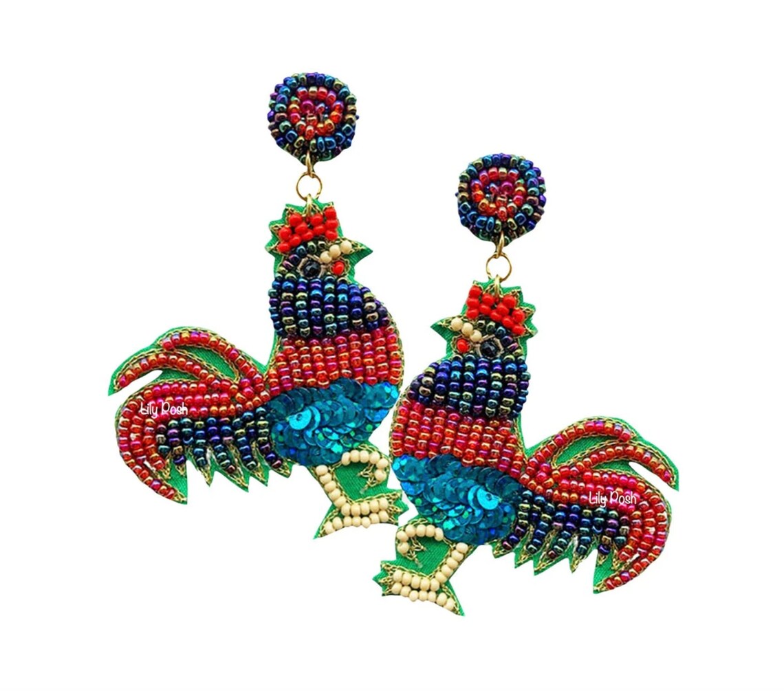 NEW Rooster Earring Seed Bead Statement Earring Farm - Etsy
